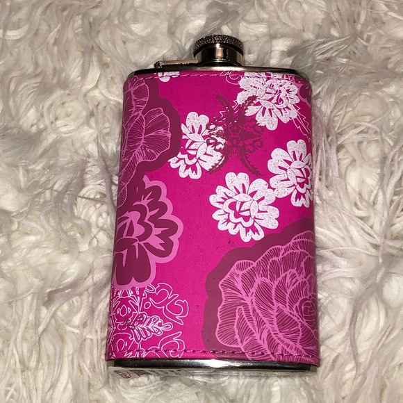 Dining | Pink Flask With Pink White Glitter Flowers | Poshmark